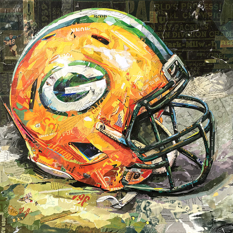 Green Bay Packers Helmet Collage by Dan Gardiner Art